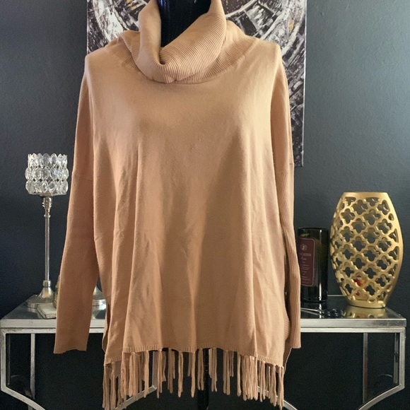Boston Proper | Sweaters | Boston Proper Cowl Neck Fringe Sweater Tan ...